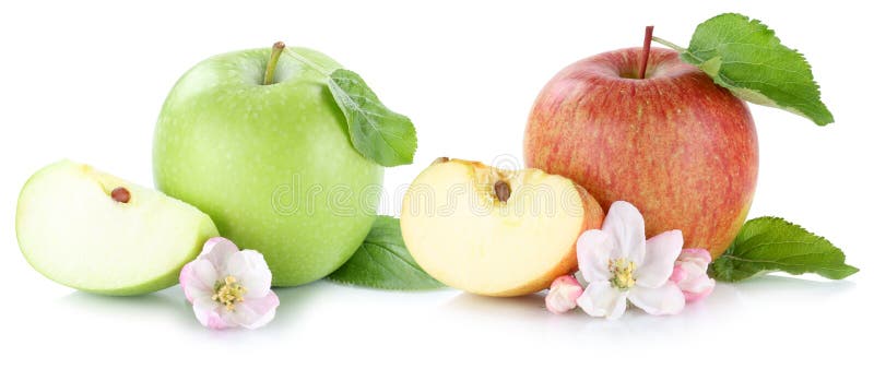 Apple Fruit Apples Fresh Fruits with Leaves Isolated on White Stock ...