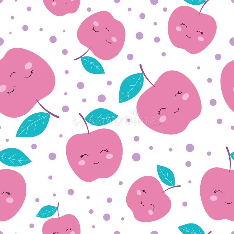 Apple Fruit Cartoon Seamless Pattern Stock Vector - Illustration of ...