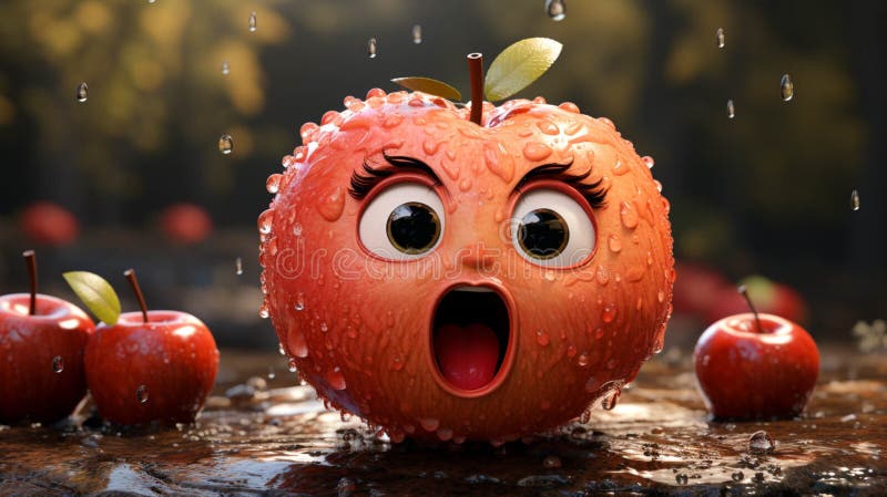 Apple Fruit Character in Crying Emotion Action Stock Image - Image of ...