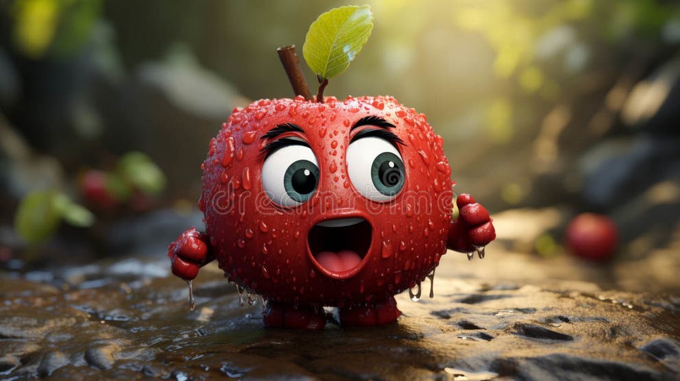 Apple Fruit Character in Crying Emotion Action Stock Image - Image of ...