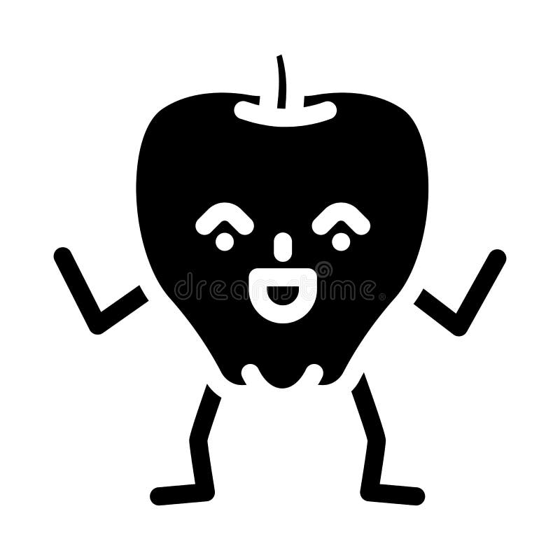 Apple Fruit Character Glyph Icon Vector Illustration Stock Illustration ...