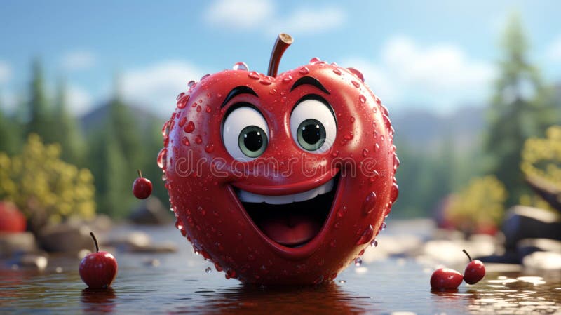 Apple Fruit Character in Happy Emotion Action Stock Illustration ...