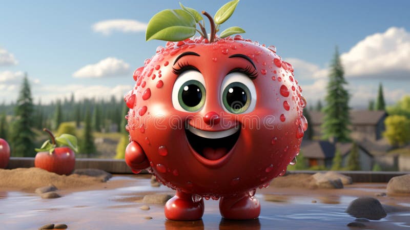 Apple Fruit Character in Happy Emotion Action Stock Illustration ...