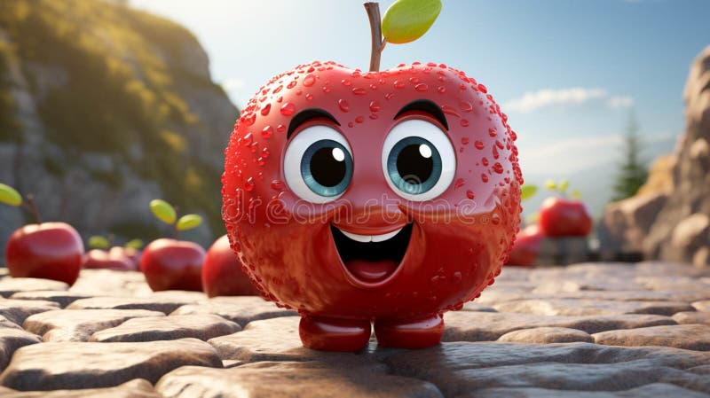 Apple Fruit Character in Happy Emotion Action Stock Photo - Image of ...