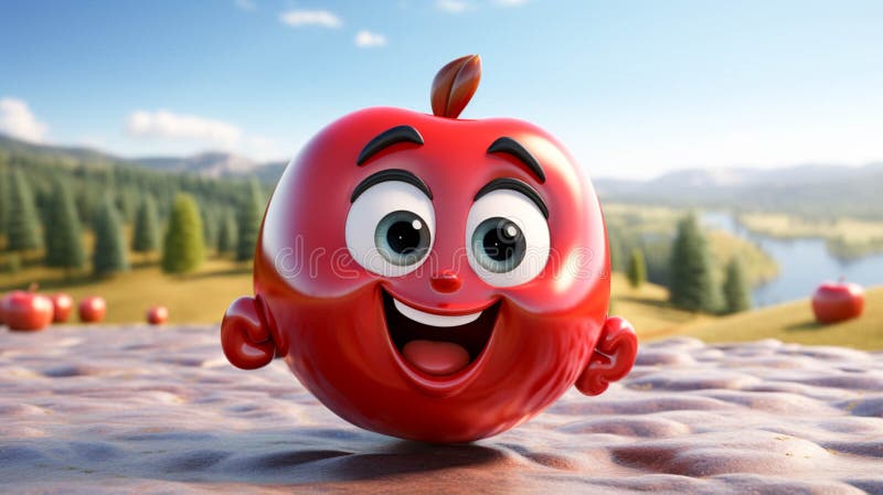 Apple Fruit Character in Happy Emotion Action Stock Illustration ...