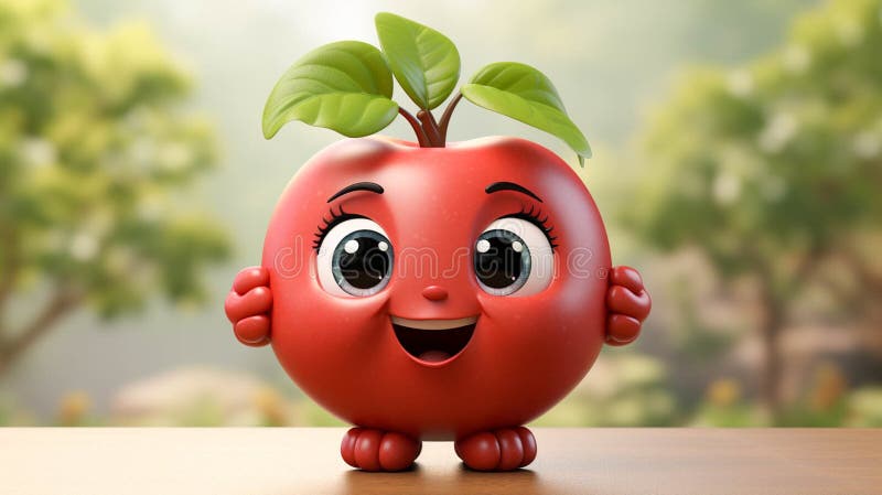 Apple Fruit Character in Happy Emotion Action Stock Illustration ...