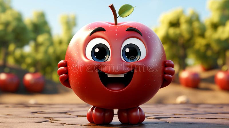 Apple Fruit Character in Happy Emotion Action Stock Illustration ...