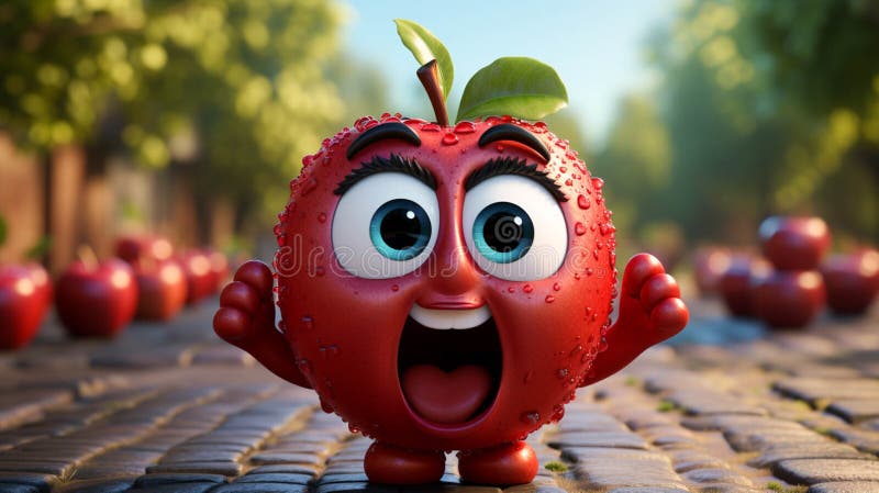 Apple Fruit Character in Surprised Emotion Action Stock Image - Image ...