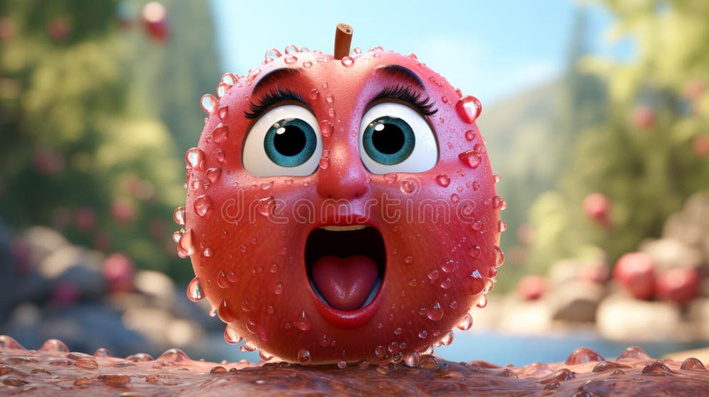 Apple Fruit Character in Surprised Emotion Action Stock Photo - Image ...