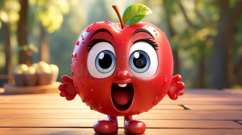 Apple Fruit Character in Surprised Emotion Action Stock Illustration ...