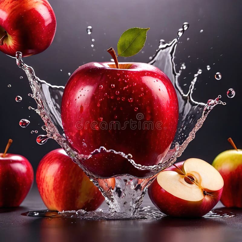Apple Fruit, Dynamic Food with Water Splash Explosion Stock ...