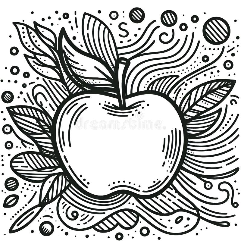 Apple Fruit Isolated in Line Art Style, Doodle Stock Illustration ...