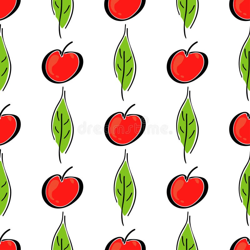Apple Fruit Leaf Vector Color Seamless Pattern. Simplified Retro ...