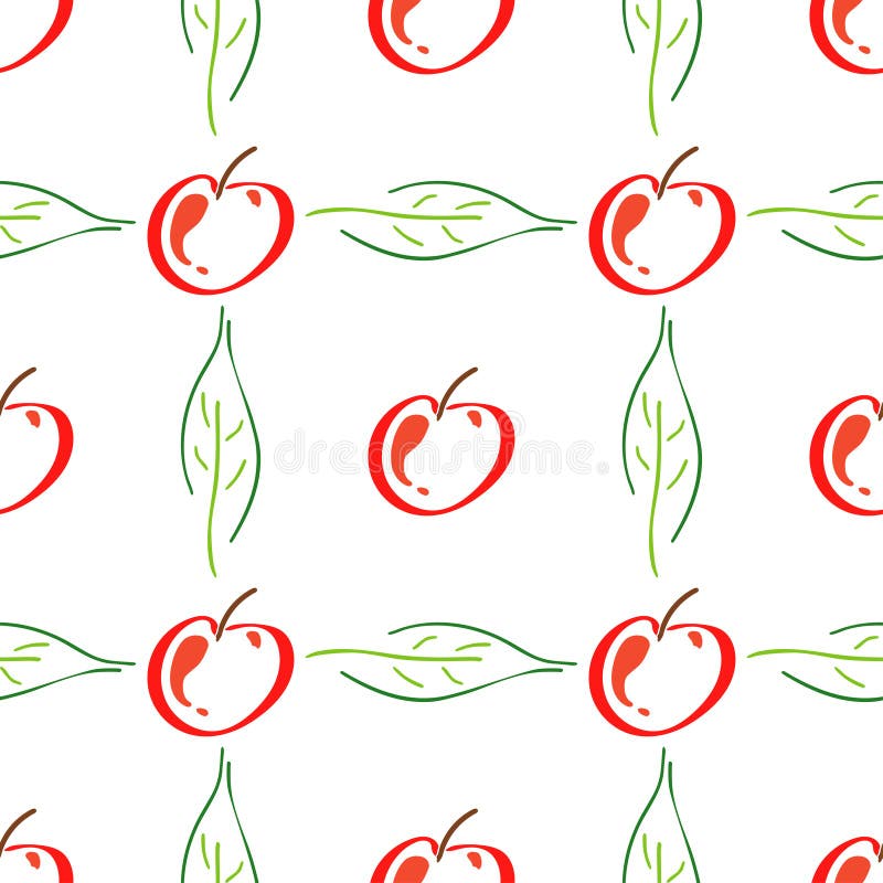 Apple Fruit Leaf Vector Color Seamless Pattern. Simplified Retro ...