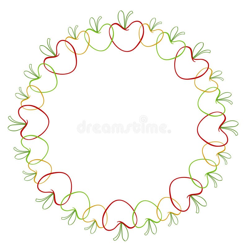 Apple Fruit Line Style Art Drawn Frame Stock Vector - Illustration of ...