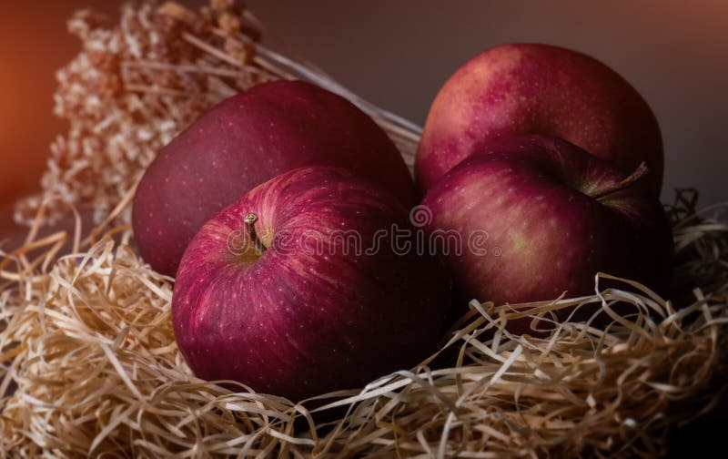 Apple fruit in nest basket stock photo. Image of meal - 143567542