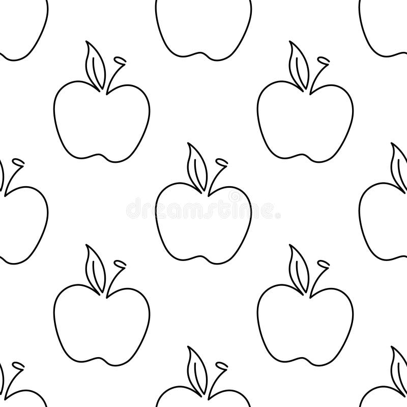 Apple Fruit Seamless Pattern. Single Line Illustration. Line Art Apple ...