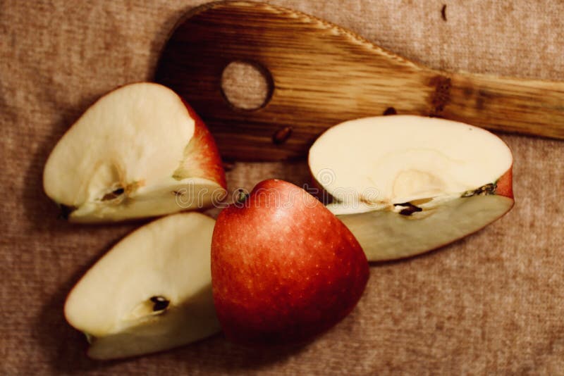 Apple Fruit on Table Apple Slices Stock Photo - Image of freshness ...