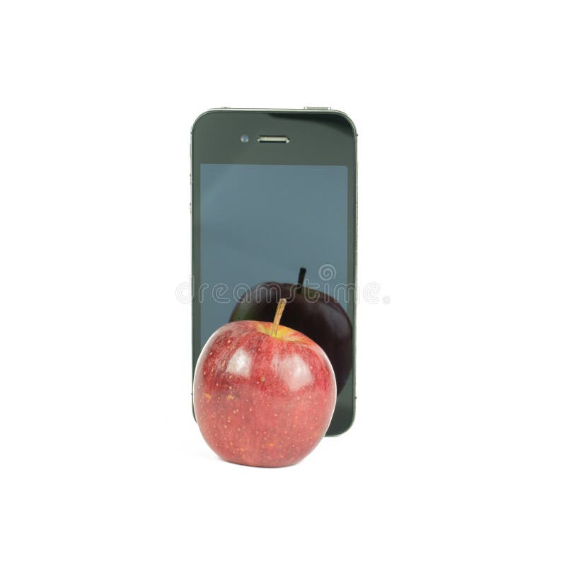 Apple Fruit And Smart Phone Isolated On White Stock Photo - Image of ...