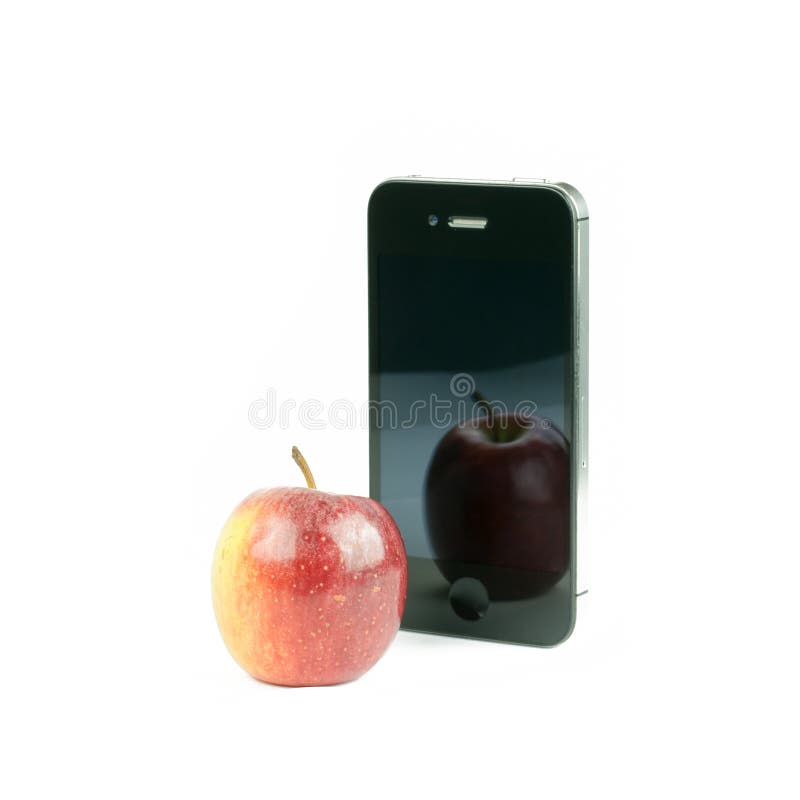 Apple Fruit and Smart Phone Isolated White Stock Image - Image of ...