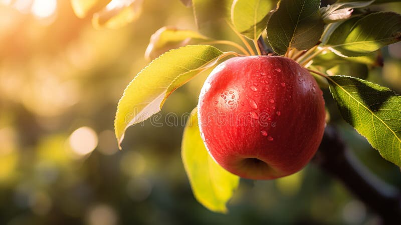 Apple Fruit on the Tree with Light Flare Glow Stock Illustration ...