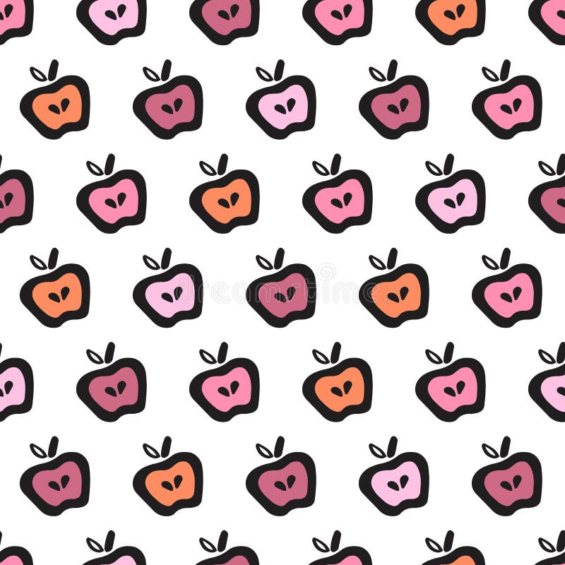 Apple Fun Doodle Seamless Pattern Easy-05 Stock Vector - Illustration ...