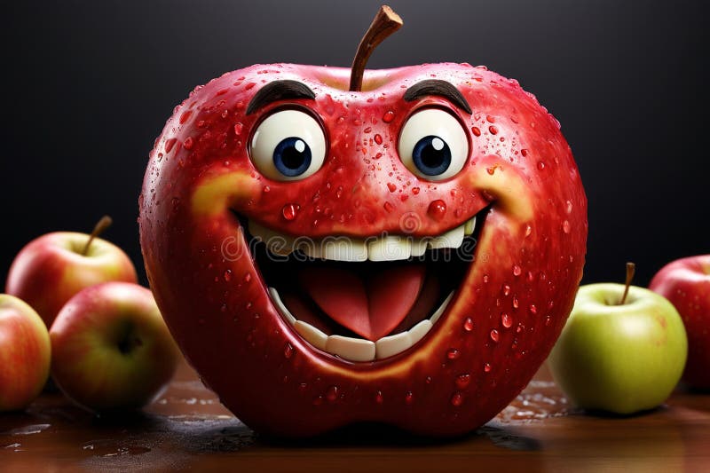 A Apple with a Funny Face on it S Head. Stock Illustration ...