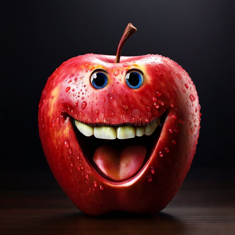 A Apple with a Funny Face on it S Head. Stock Illustration ...