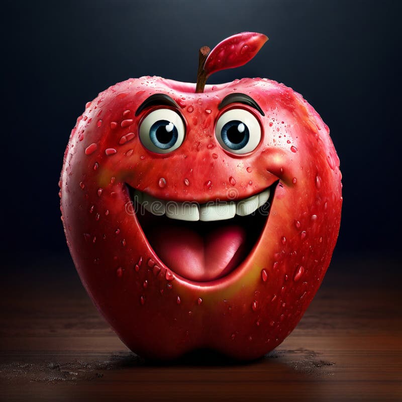A Apple with a Funny Face on it S Head. Stock Illustration ...