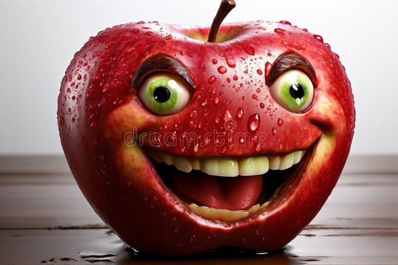 A Apple with a Funny Face on it S Head. Stock Illustration ...