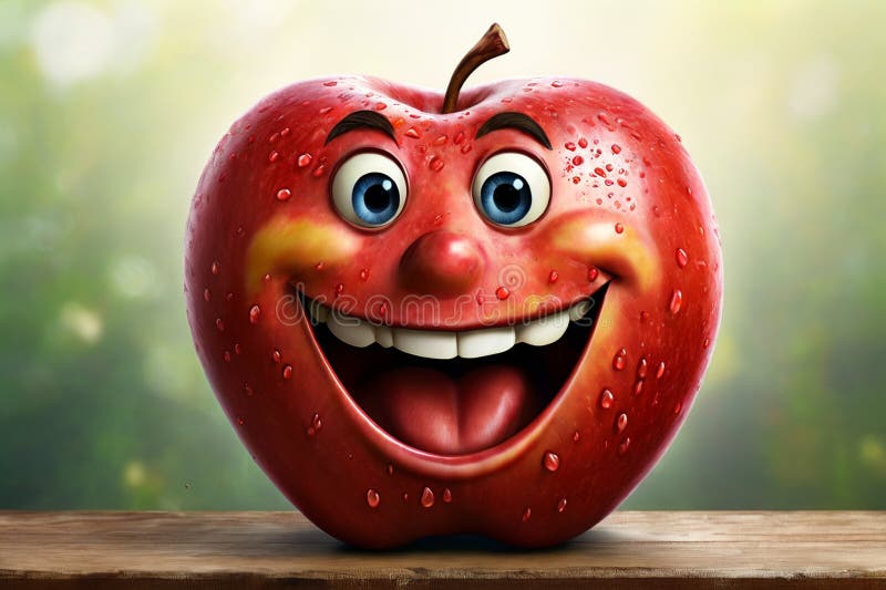 A Apple with a Funny Face on it S Head. Stock Illustration ...