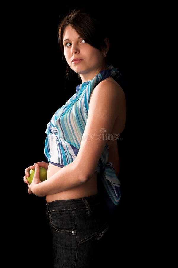 Apple girl stock photo. Image of female, girl, black, beautiful - 7534288