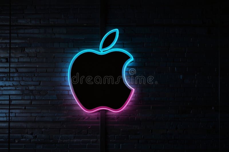 Apple Glowing Logo in Neon Light Stock Illustration - Illustration of ...