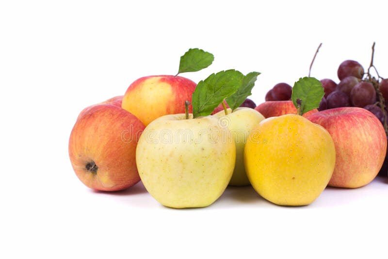 Apple and Grape on Isolated White Background Stock Image - Image of ...