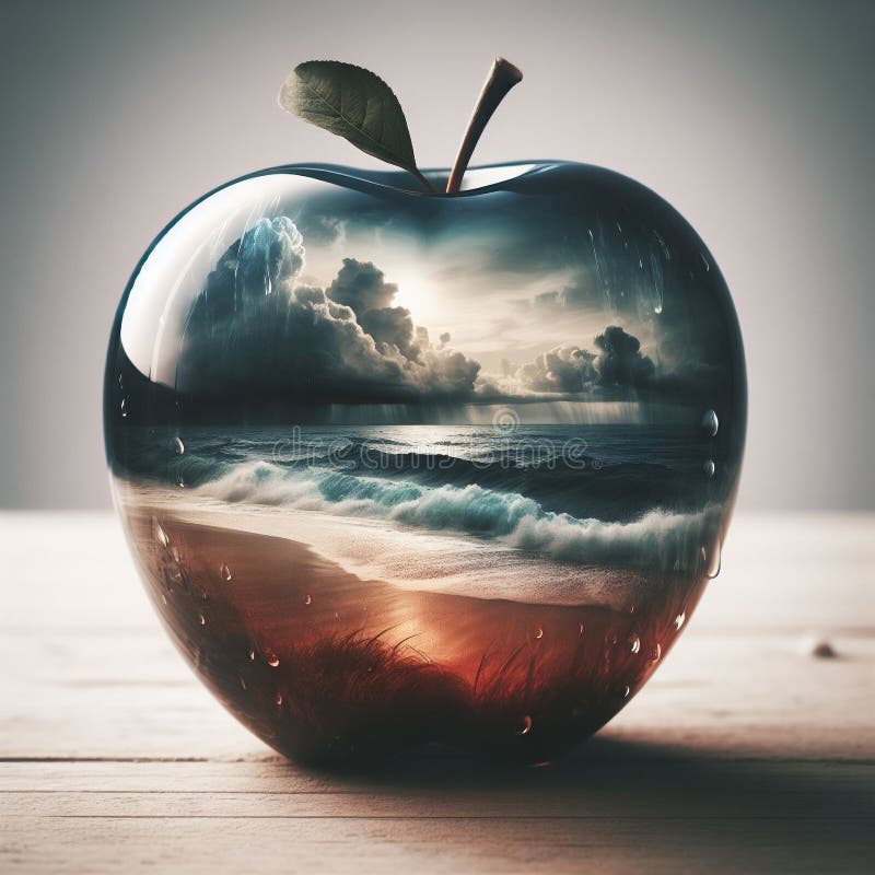 Apple Graphics with a Storm and Rain Inside it Stock Illustration ...
