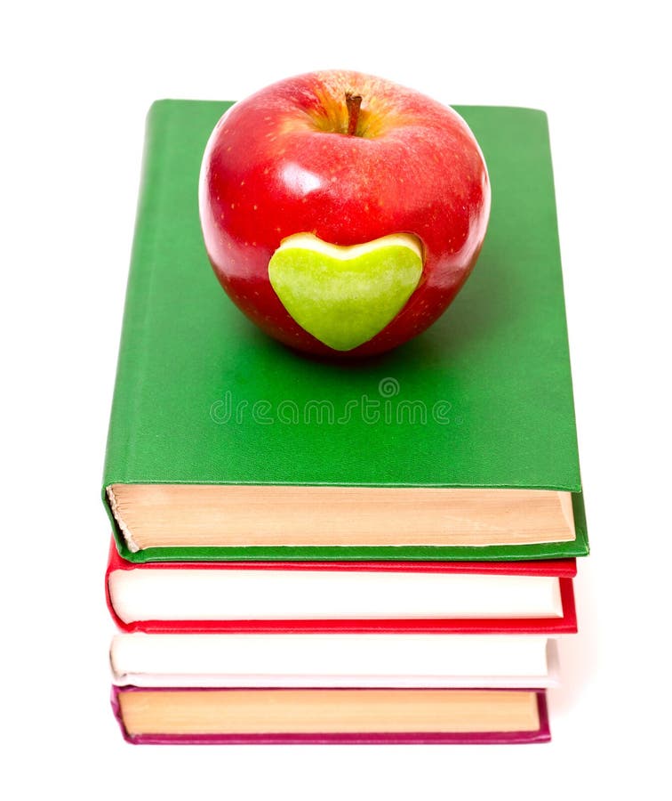 Red Apple on a Stack of Books Stock Image - Image of reading, lecture ...