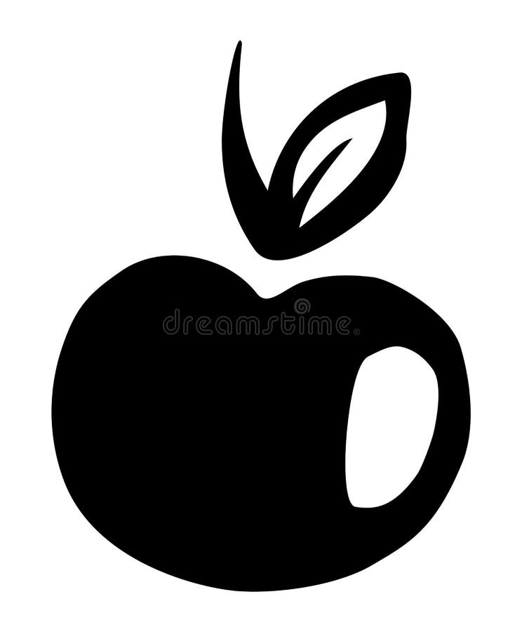 Apple Hand Painted with Ink Brush Isolated on White Background Stock ...
