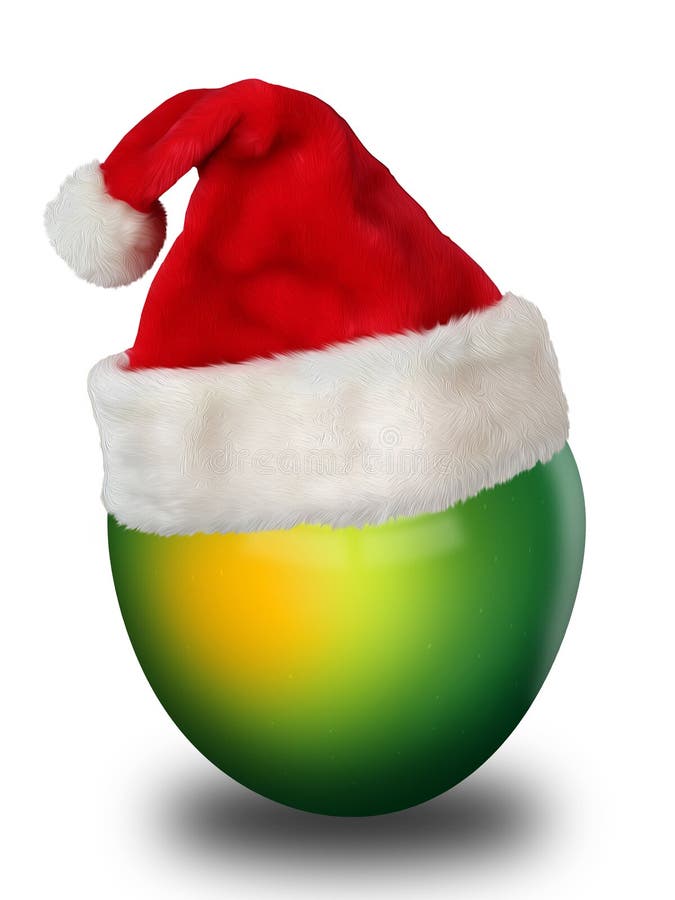 Apple in the Hat of Santa Claus Stock Image - Image of vitamin, green ...