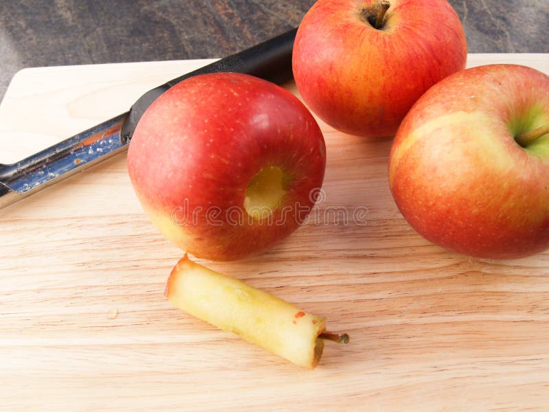 An Apple Having the Core Removed Stock Photo - Image of table, healthy ...