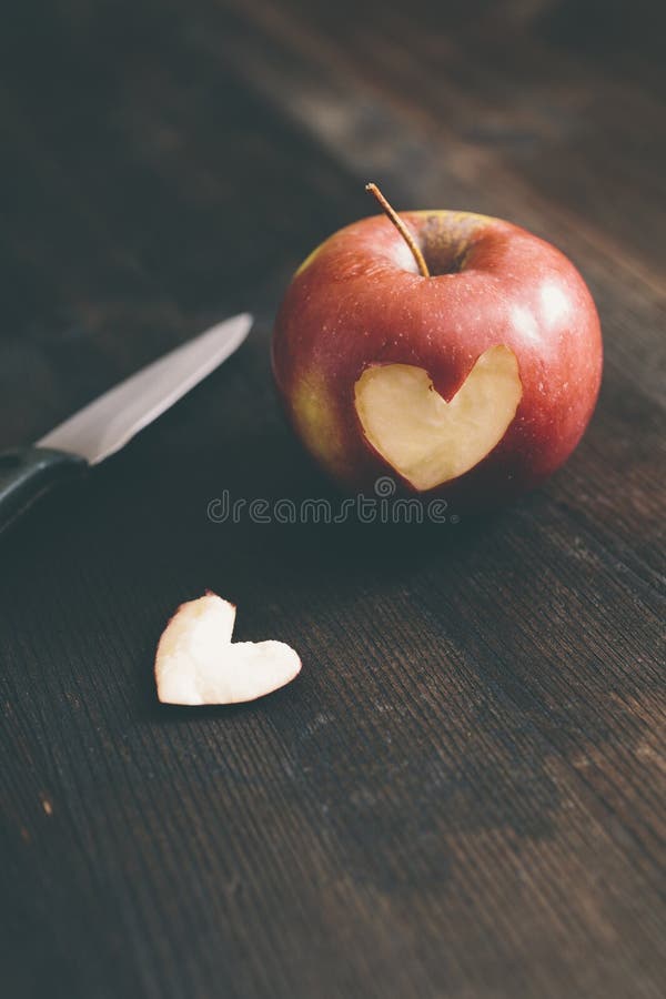 Apple with a Heart Cut into it Stock Image - Image of food, romantic ...