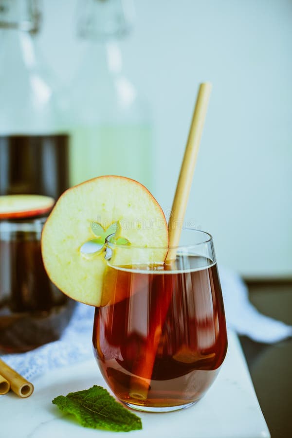 Apple Homemade Kombucha in Glass Beakers Stock Image - Image of food ...