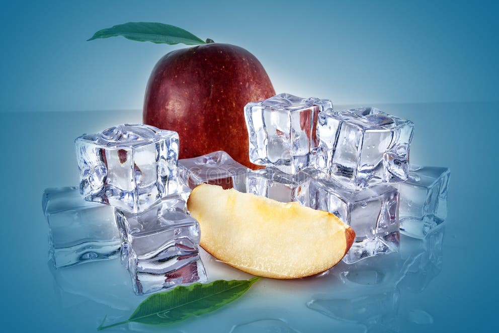 Apple with ice cubes stock photo. Image of healthy, white - 113592602