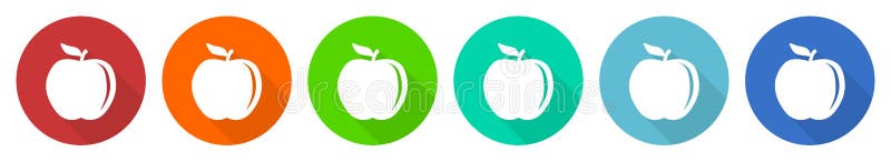 Apple Icon Set, Flat Design Vector Illustration in 6 Colors Options for ...