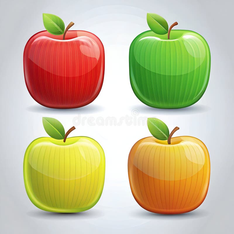 Apple Icon Set in Flat Vector Style Stock Illustration - Illustration ...