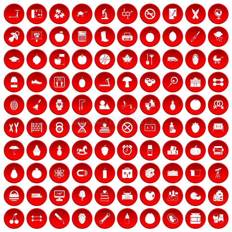 100 apple icons set red stock vector. Illustration of collection - 96575653