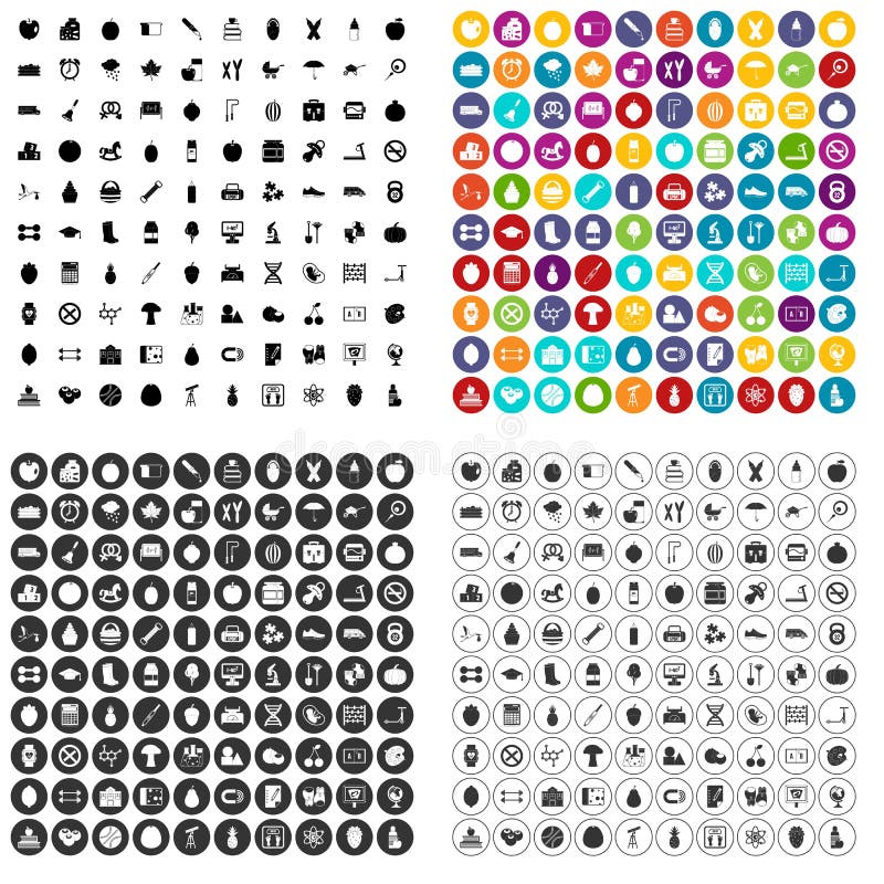 100 Apple Icons Set Vector Variant Stock Vector - Illustration of ...