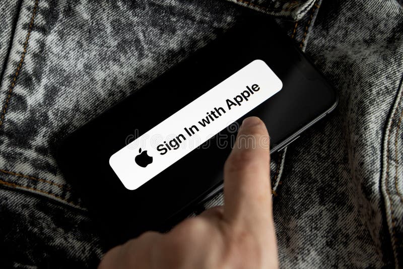 Apple ID Logo on IPhone 11 Screen with Black and White Denim Background ...