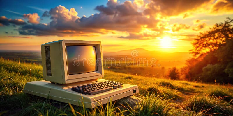 Apple II Personal Computer in a Golden Hour Field a Nostalgic Retro ...