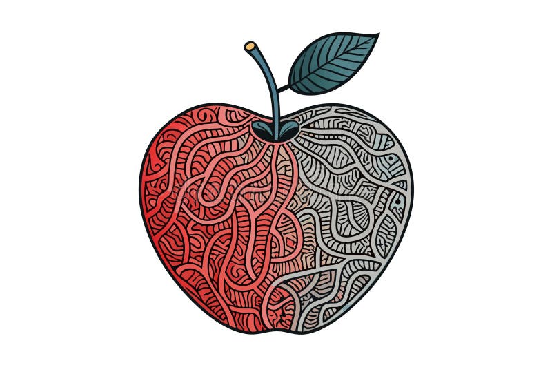 Apple Illustration with Intricate Neural Network Patterns Symbolizing ...