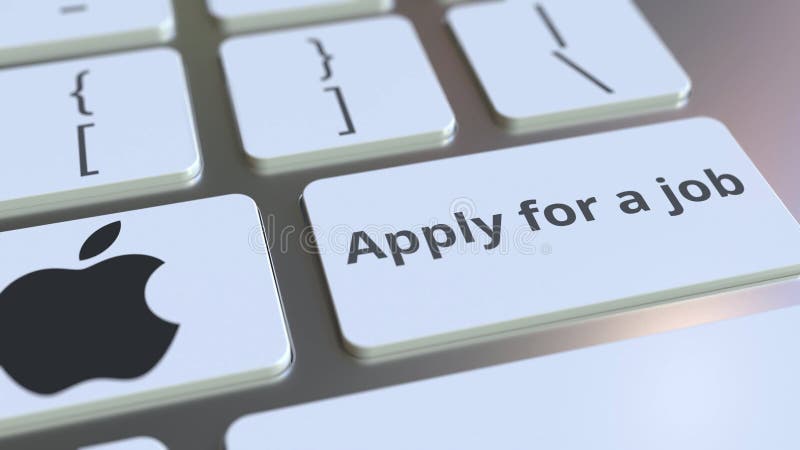 APPLE INC Company Logo and Apply for a Job Text on the Keys of the ...